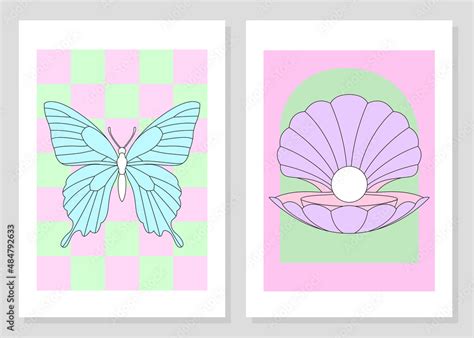 Vecteur Stock Danish Pastel Aesthetics Prints Set Wall Art Posters