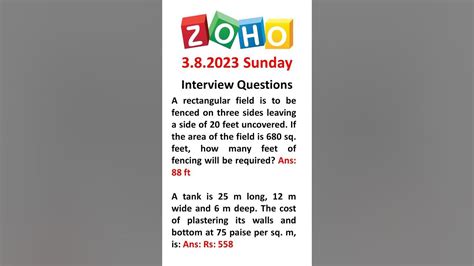 3rd September 2023 Question Paper Leaks Zoho Interview Questions And Answers Youtube