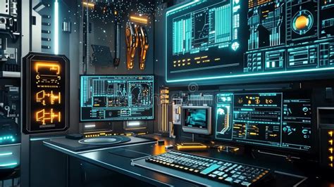 Futuristic Command Center Showing Data Analysis on Multiple Screens ...