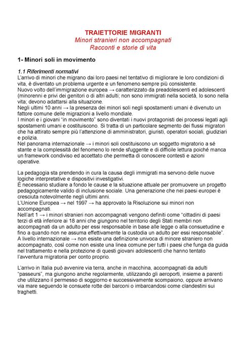 Riassunto Libro Traiettoria Migranti Schemi E Mappe Concettuali Di