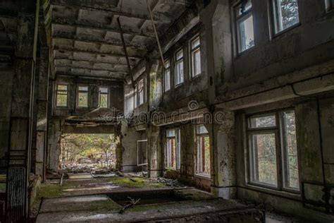 Collapsed Abandoned Old Creepy Room With Windows Covered In The