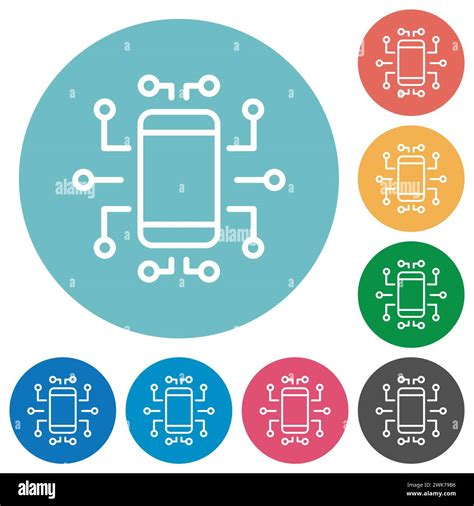 Embedded Device Outline Flat White Icons On Round Color Backgrounds