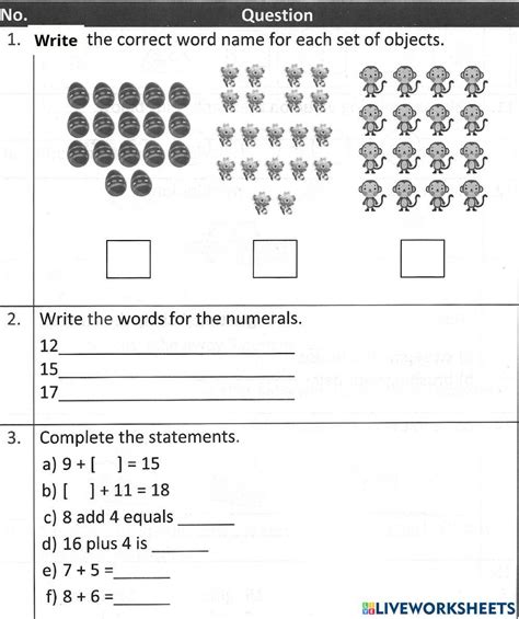 Math Assessment Online Exercise Live Worksheets