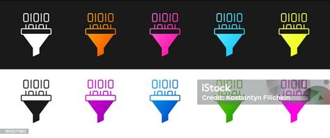 set binary code icon isolated on black and white background vector
