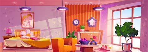 Interior De Quarto De Menina Com Móveis E Janela Vetor Grátis
