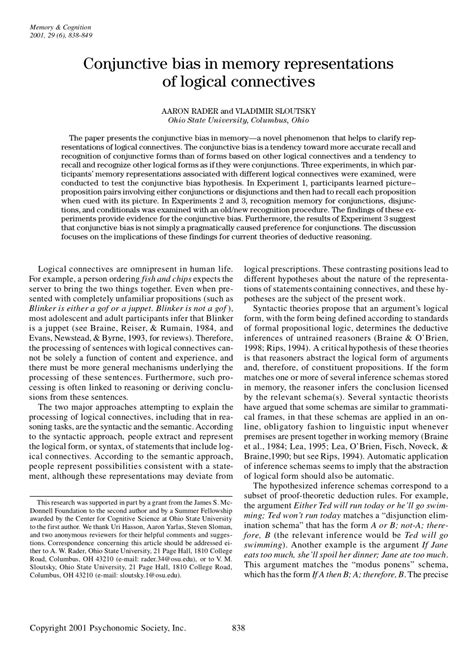 Pdf Conjunctive Bias In Memory Representations Of Logical Connectives