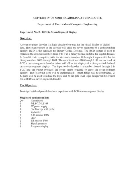 Bcd To Seven Segment Decoder Pdf Pdf Binary Coded Decimal Digital