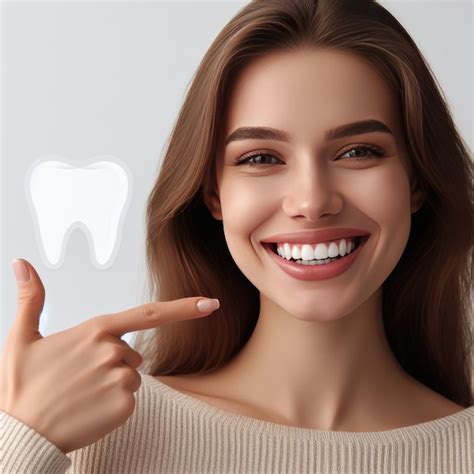 Premium Photo Happy Girl Pointing Fingers At White Perfect Smile