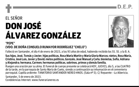DON JOSÉ ÁLVAREZ GONZÁLEZ Esquela Necrológica El Diario Montañés