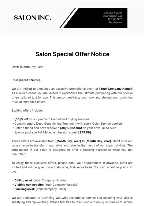 Free Salon Special Offer Notice Template To Edit Online