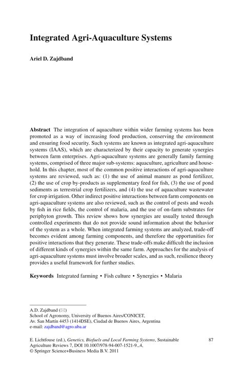 Pdf Integrated Agri Aquaculture Systems