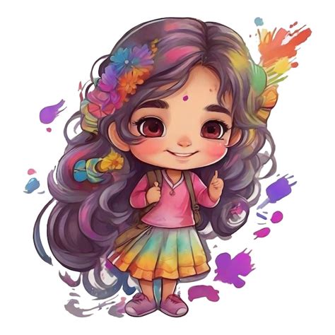 Premium Vector Holi Sticker Cute Girl