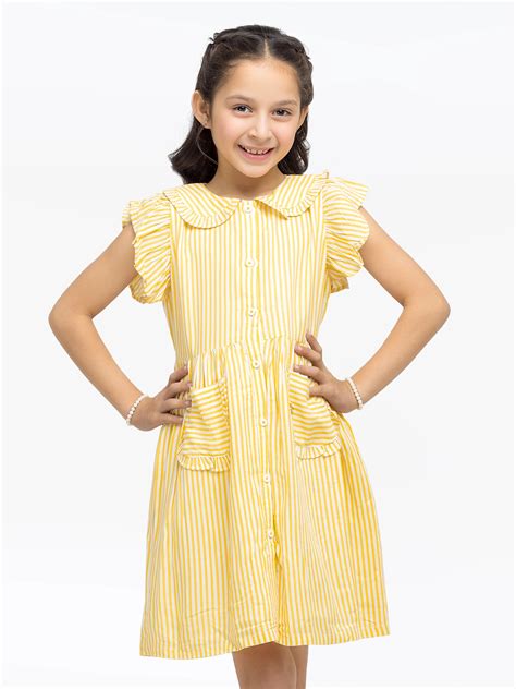 Edenrobe Girls Yellow And White Frock Egtf24s 200100 Edenrobe Pakistan