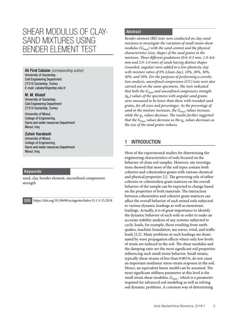 Pdf Shear Modulus Of Clay Sand Mixtures Using Bender Element Test