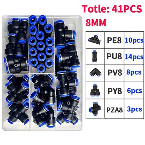Boxed 41 Pcs Pu 8 Pe 8 Pza 8 Py 8 Pv 8 Pg 8 Pk 8 Pneumatic Fitting Kit