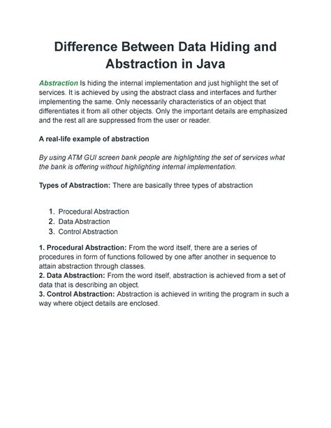 Difference Between Data Hiding And Abstraction In Java Difference