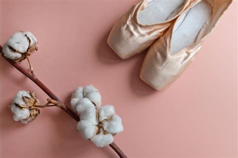 Premium Photo Pink Ballet Slippers Lying Near Cotton Branch With Soft