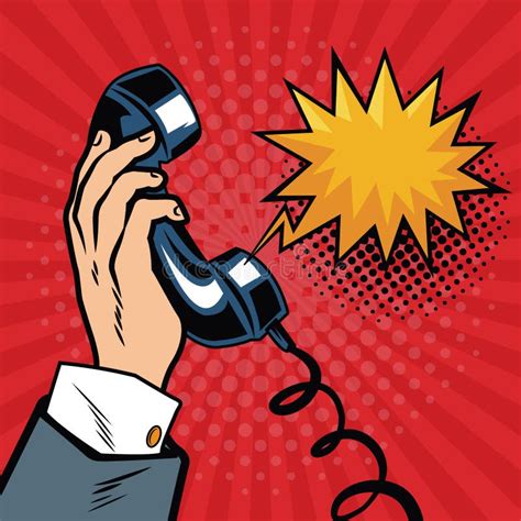 Hand With Telephone Pop Art Cartoon Stock Vector Illustration Of Communication Book 110665680