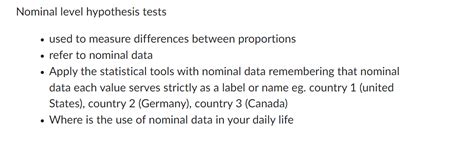 Nominal Level Hypothesis Tests Used To Measure