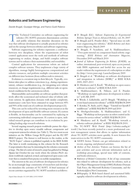 Pdf Robotics And Software Engineering Tc Spotlight