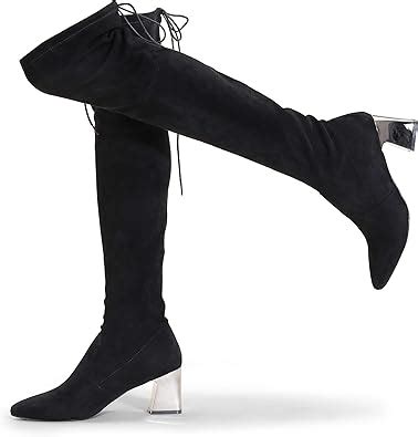 Amazon Hawkwell Botas altas hasta el muslo cómodas para mujer botas negras con punta