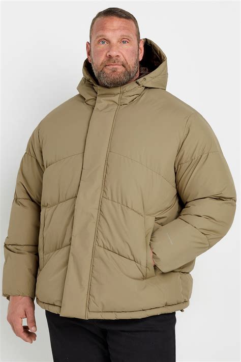 JACK JONES Big Tall Beige Brown Hooded Puffer Jacket BadRhino