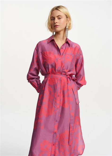 Essentiel Antwerp Foxglove Silk Shirt Dress Square