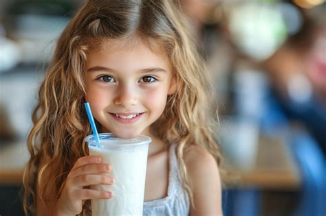 Girl Drinking Milk With A Plastic Straw Premium Ai Generated Image