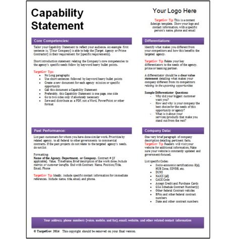 Targetgov Capability Statement Editable Template Targetgov