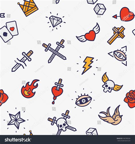 Vintage Old School Tattoo Seamless Pattern Stock Vector Royalty Free