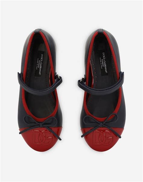 Calfskin And Patent Leather Ballet Flats With Bow Detail In Multicolor