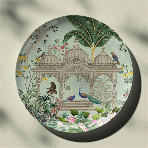 Traditional Mughal Garden Peacock Ceramic Plate For Home Decor The Atrang