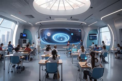 Premium Ai Image Personalized Learning Pathways Adaptive Technology In Futuristic Classrooms