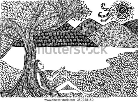 Vector Handdrawn Doodle Illustration Naked Girl Stock Vector Royalty