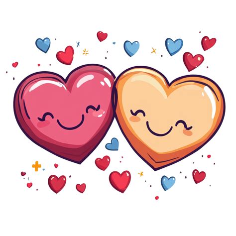 Dos Dibujos Animados Corazones En Amor Rodeado Por Menor Corazones En
