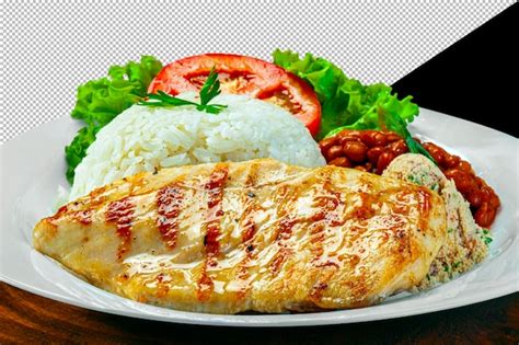 Premium Psd Rice Beans Grilled Chicken Steak Salad Farofa