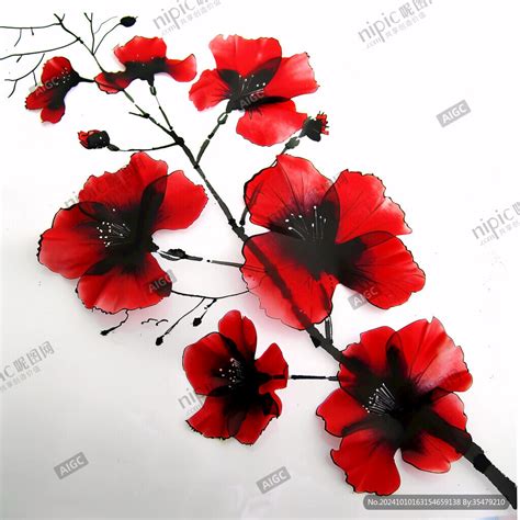 Ai创作图水墨画串红花 蜀葵水墨画 大红花水墨花卉 水墨扶桑花 水墨蜀葵 水墨剪刀花 水墨锦葵 红色花瓣画 水墨亚麻花 手绘红映山红 小红花