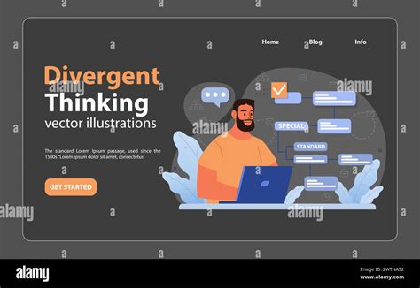 Divergent Thinking Concept Man At Laptop Navigates Decision Pathways
