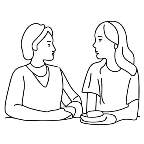 Un Dibujo En Blanco Y Negro De Una Pareja Hablando Vector Premium