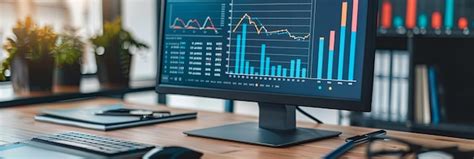 A Computer Monitor Displaying Financial Charts And Graphs Positioned On