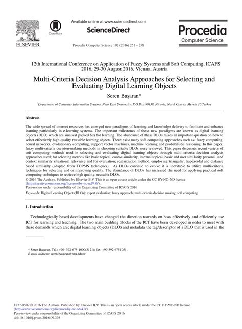 Pdf Multi Criteria Decision Analysis Approaches For Selecting And Evaluating Digital Learning