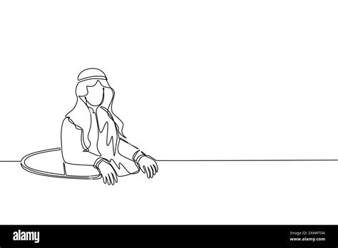 Single Continuous Line Drawing Arabian Businessman Trying To Get Out Of