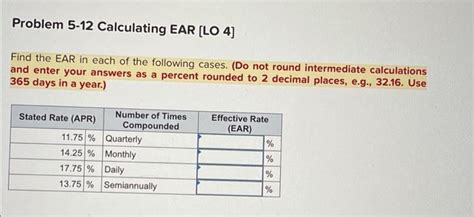 Solved Problem Calculating EAR LO Find The EAR In Chegg Com