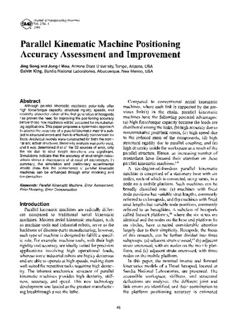 Pdf Parallel Kinematic Machine Positioning Accuracy Assessment And Improvement