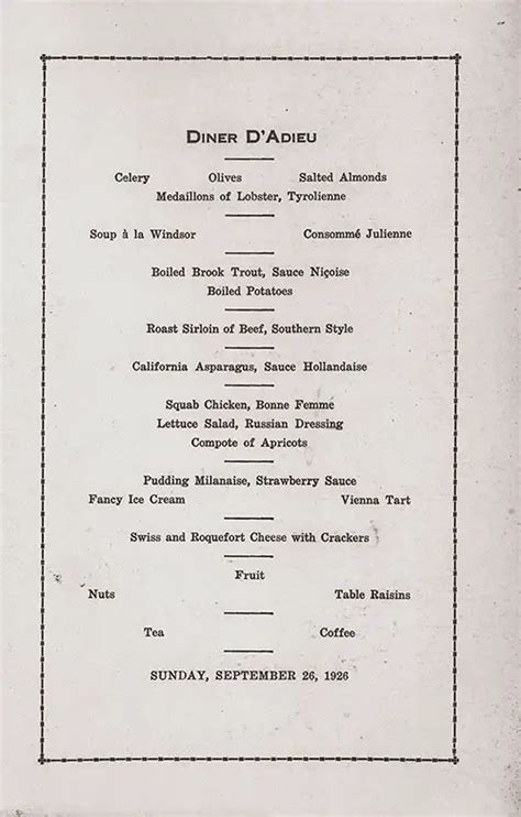 A Grand Culinary Voyage Exploring The 1926 Ss Leviathan Farewell