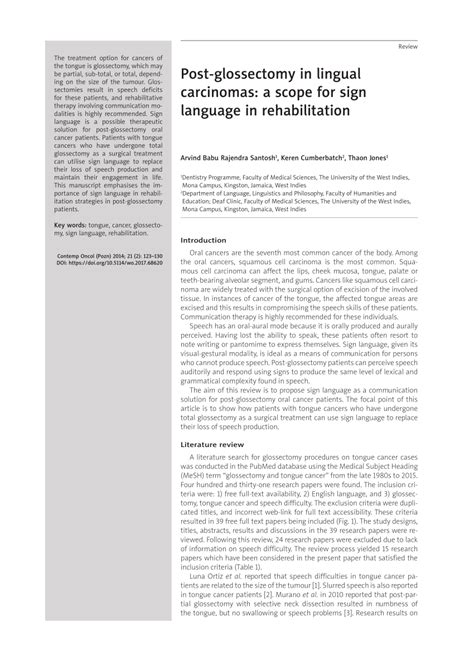 Pdf Post Glossectomy In Lingual Carcinomas A Scope For Sign Language