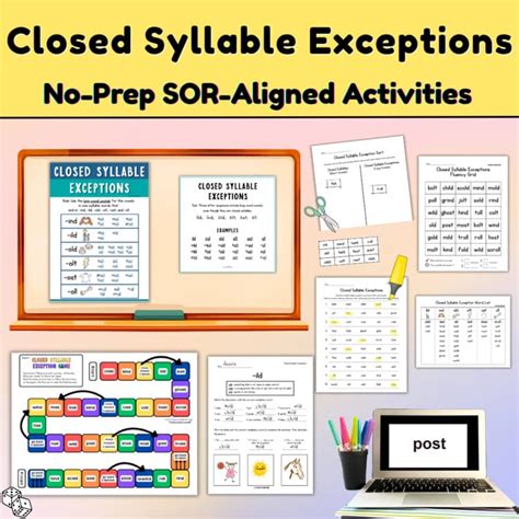 Closed Syllable Exceptions No Prep Activities Sor Aligned Practice