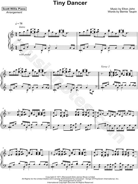 Scott Willis Piano Tiny Dancer Sheet Music Piano Solo In C Major