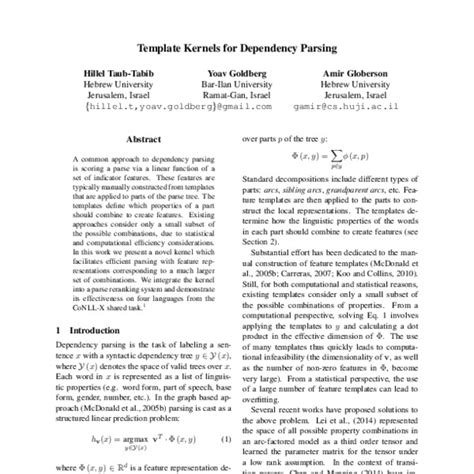 Template Kernels For Dependency Parsing Acl Anthology