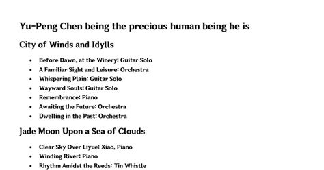 Tracks Where Yu Peng Chen Performs R Genshin Impact